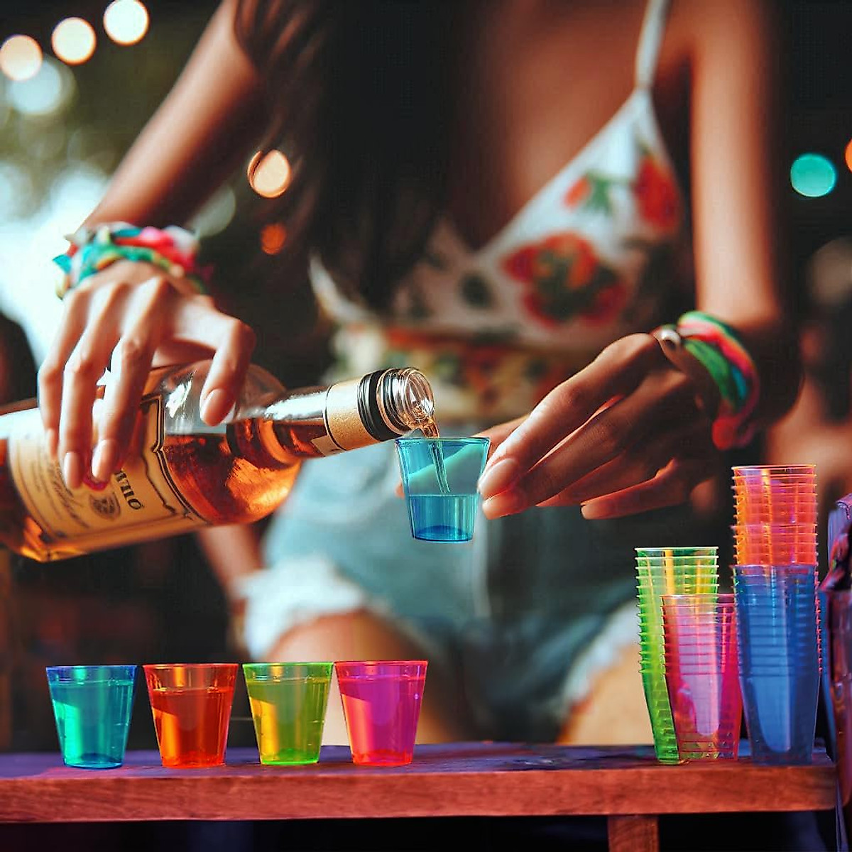 Party Essentials Hard Plastic 2-Ounce Shot/Shooter Glasses, 40-Count, Assorted Neon