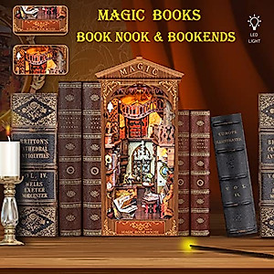 Spilay DIY Dollhouse Miniature Book Nook Assemble Kit,3D Wooden Puzzle Bookshelf Insert Decor with Light, Bookends Model Build-Creativity Kit for Adults Women Birthday Gift (SQ06)