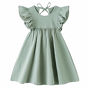 JNKLWPJS Toddler Baby Girl Cotton Linen Ruffle Halter Sleeveless Kids Casual Beach Party Dresses Green 90CM