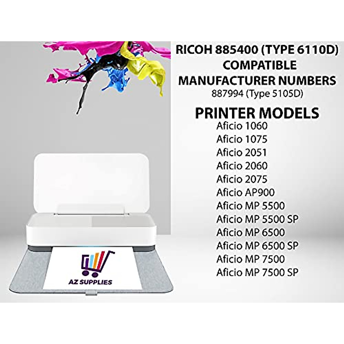 AZ SUPPLIES Compatible Toner Cartridge Replacement for Ricoh 885400 (Type 6110D) Aficio 1060 Aficio 1075 Aficio 2051 Aficio 2060 - 2075 - AP900 - MP 5500 SP-MP 6500-MP 6500 SP-MP 7500 SP Black 5 Pack