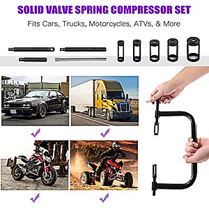 Swpeet 13Pcs Black Valve Spring Compressor Tools Assortment Kit, Including 5Pcs Pusher Adaptors,Extension Screws,Valve Lapper Set and Compression Bar for Motorcycle Car Small Engine Vehicle