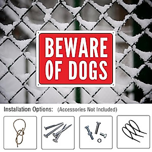 Beware of Dog Sign, Metal Warning the Dogs Signs for Fence Gate, 2 Pack 10 x 7 inches, for Indoor and Outdoor Use, No Fade Aluminum Weatherproof Long Lasting Red Ink (10 x 7, RED)
