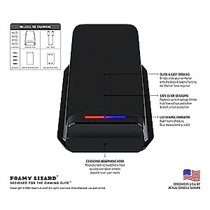 Foamy Lizard PS5 Controller Charger Console and Wall Mount for Playstation 5 DualSense Fast Charging Station Hanging Dock, Headphone Hook, LED Indicator, Overcharge Protection (All Black)