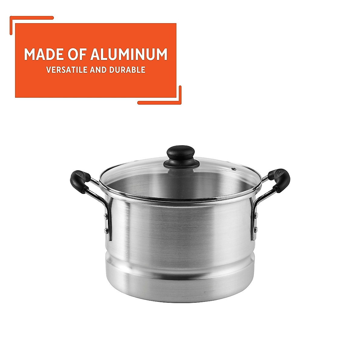 IMUSA USA MEXICANA-410 Aluminum Steamer with Glass Lid 10-Quart, Silver, 10Qt