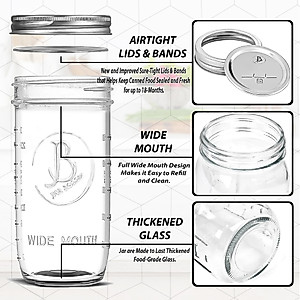 Wide Mouth Mason Jars 24 oz - (2 Pack) - Clear Glass Pint and a Half Mason Jars With Airtight Lids and Bands. For Storage, Canning, Fermenting, Cold Brew Coffee, Freezing, Microwave & Dishwasher Safe
