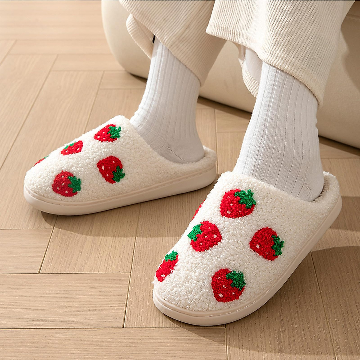 Vdidnts Heart Slippers For Women Strawberry Slippers Couple House Shoes Memory Foam Flat Slippers Strawberry 39/40
