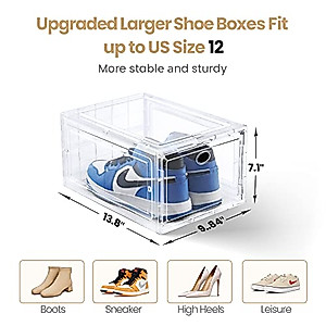 Amllas 10 Pack Clear Shoe Boxes Stackable,Shoe Storage for Closet,Sturdy Box Containers with Door,Sneaker Storage,Easy to Assemble,Fit up US Size 12(13.8”x 9.84”x 7.1”)