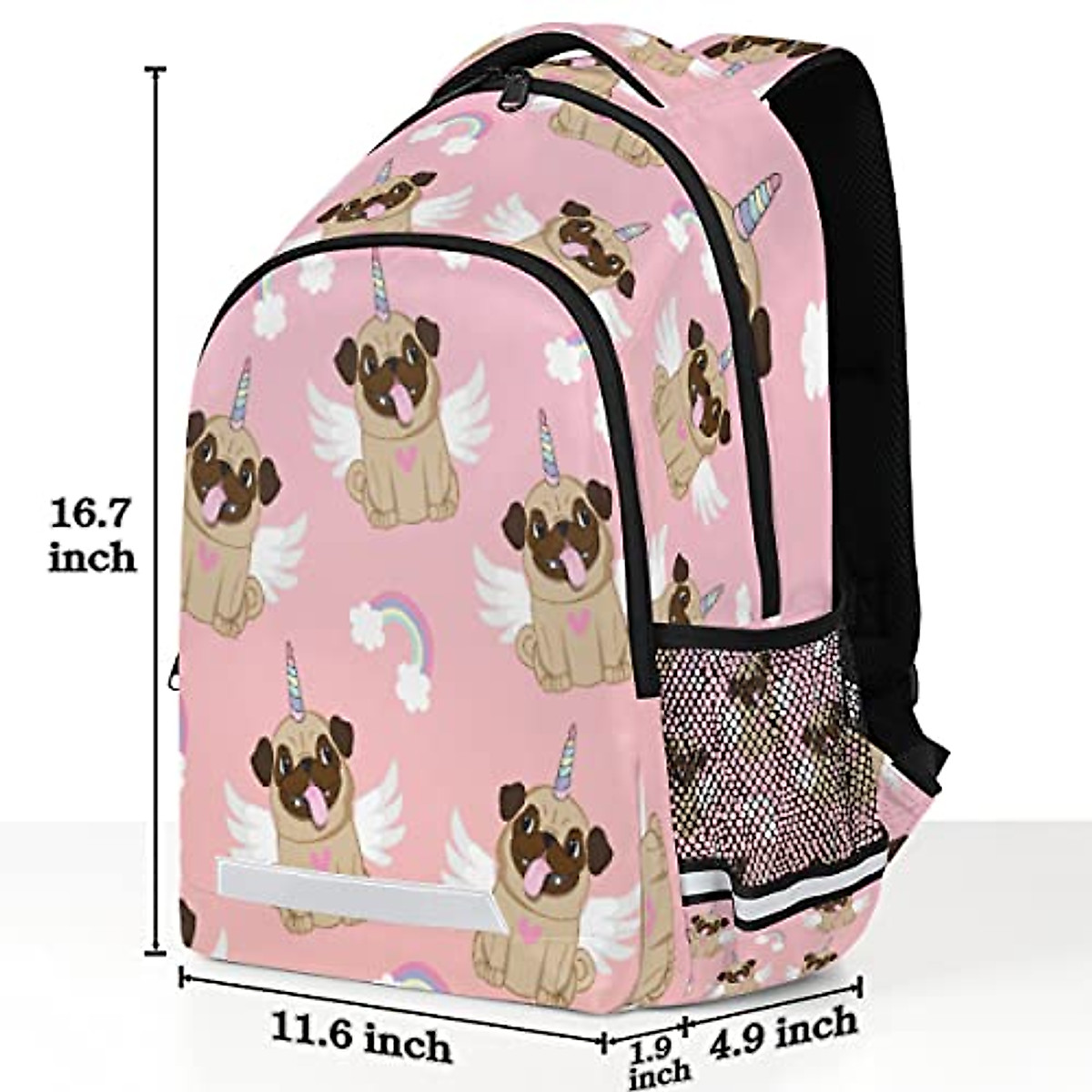 Pardick Unicorn Backpacks for School Travel Shoulder Bag Pug Bookbags for Student Boys Girls with Chest Strap and Reflective Strip