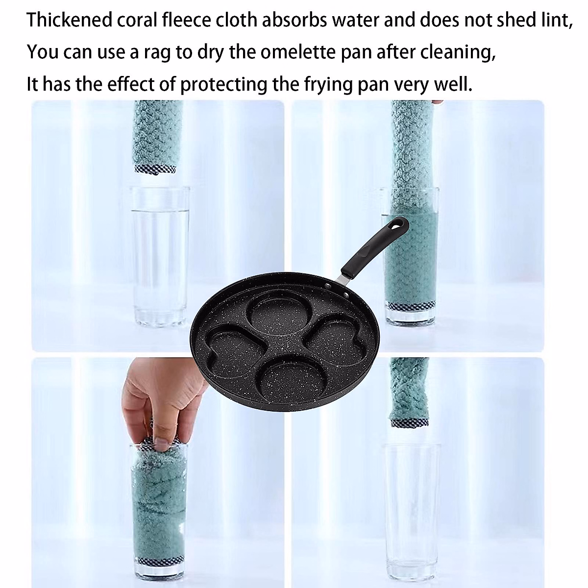 Rwoora Non Stick Frying Pans Romantic Heart Circle Egg Pan Multifunction Omelette Pan Breakfast Skillet Anti-scalding Handle Easy To Hang Complete with Oil Brush and Dishcloth