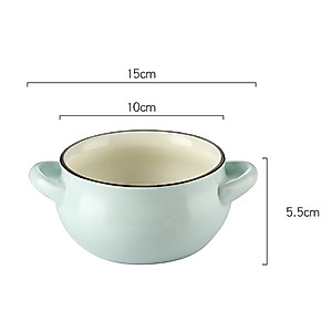 Luxshiny Bowls French Onion Soup Bowls Ceramic Soup Pot, Soup French Onion Bowl Dessert Pudding Bowl with Double Handles for Home Kitchen (Blue) French Onion Soup Ramen