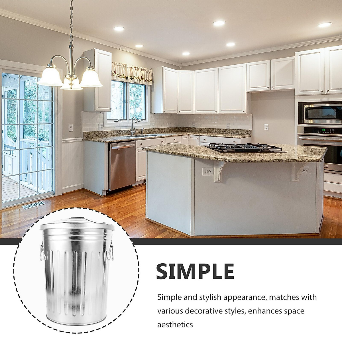 Kichvoe Galvanized Trash Can Metal Round Trash Can with Lid 8L Wastebasket Garbage Container Bin Garbage Can Recycle Bin for Bathroom Powder Room Bedroom Kitchen