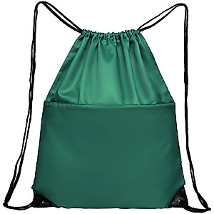 AirBuyW Drawstring Backpack, 210D Nylon Foldable Sports Gym Drawstring Tote Bag pack Sack W Zipper Side Pocket For Men Women Hunter Green