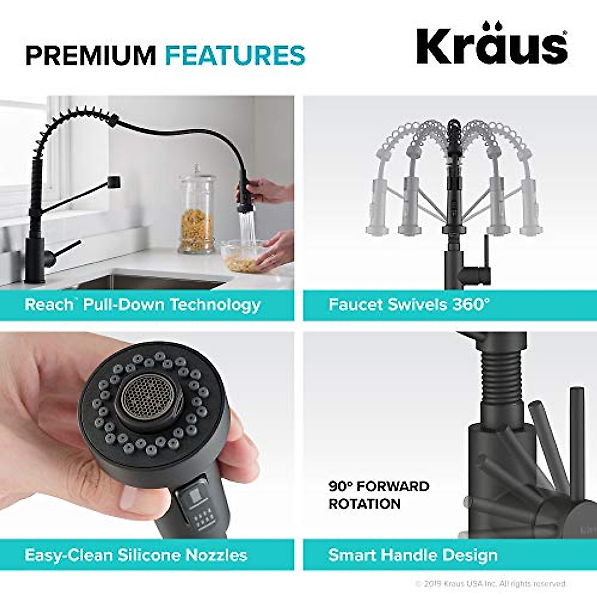 Kraus KPF-1610MB Bolden 18-Inch Commercial Kitchen Faucet with Dual Function Pull-Down Sprayhead in all-Brite Finish, 18 inch, Matte Black