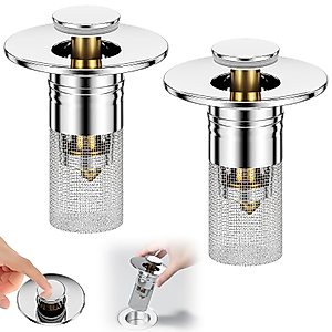 Vodolo 3 in 1 Sink Drain Strainer with Hair Catcher,1PCS Stainless Steel Popup Sink Stopper with Basket for Bathroom Kitchen Shower,Pop-up Bounce Core Floor Basin Drain Filter,Replacement Sink Plug