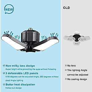 2-Pack LED Garage Lights, 80W LED Shop Light 5000K 6000LM Three-Leaf Garage Ceiling Light Fixtures,Adjustable Multi-Position Panels，E26 Base,LED Glow Light for Garage, Workshop Attic and Basement