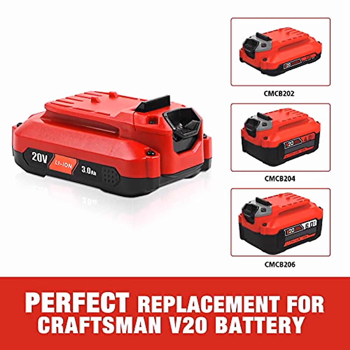 2Pack DSANKE CMCB204 3.0Ah 20V Lithium-ion Battery Replacement for Craftsman V20 Battery CMCB204 CMCB204-2 CMCB202 CMCB202-2 CMCB201 Craftsman V20 Battery