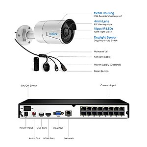REOLINK 16CH 5MP Home Security Camera System, 8pcs Wired 5MP Outdoor PoE IP Cameras with Person Vehicle Detection, 4K 16CH NVR with 4TB HDD for 24-7 Recording, RLK16-410B8-5MP