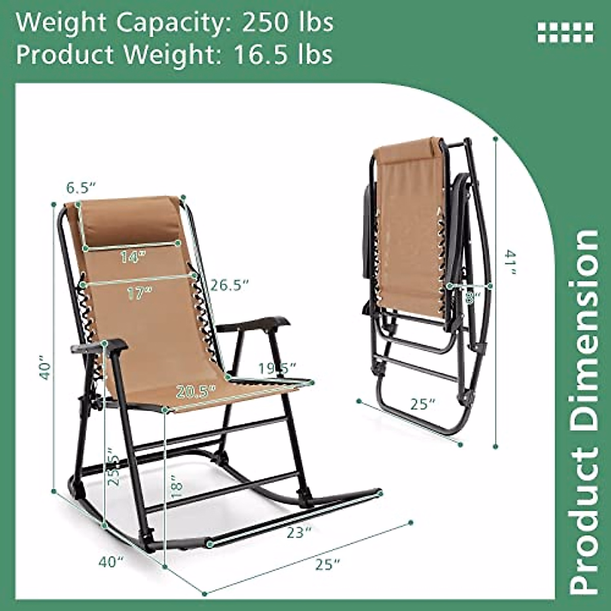 WYFDP Patio Camping Rocking Chair Folding Rocking Chair Footrest Blue