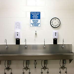 SmartSign 10 x 7 inch “Employees Must Wash Hands Before Returning To Work” Office Bathroom Bilingual Sign, 55 mil HDPE Plastic, Blue and White, Made in USA