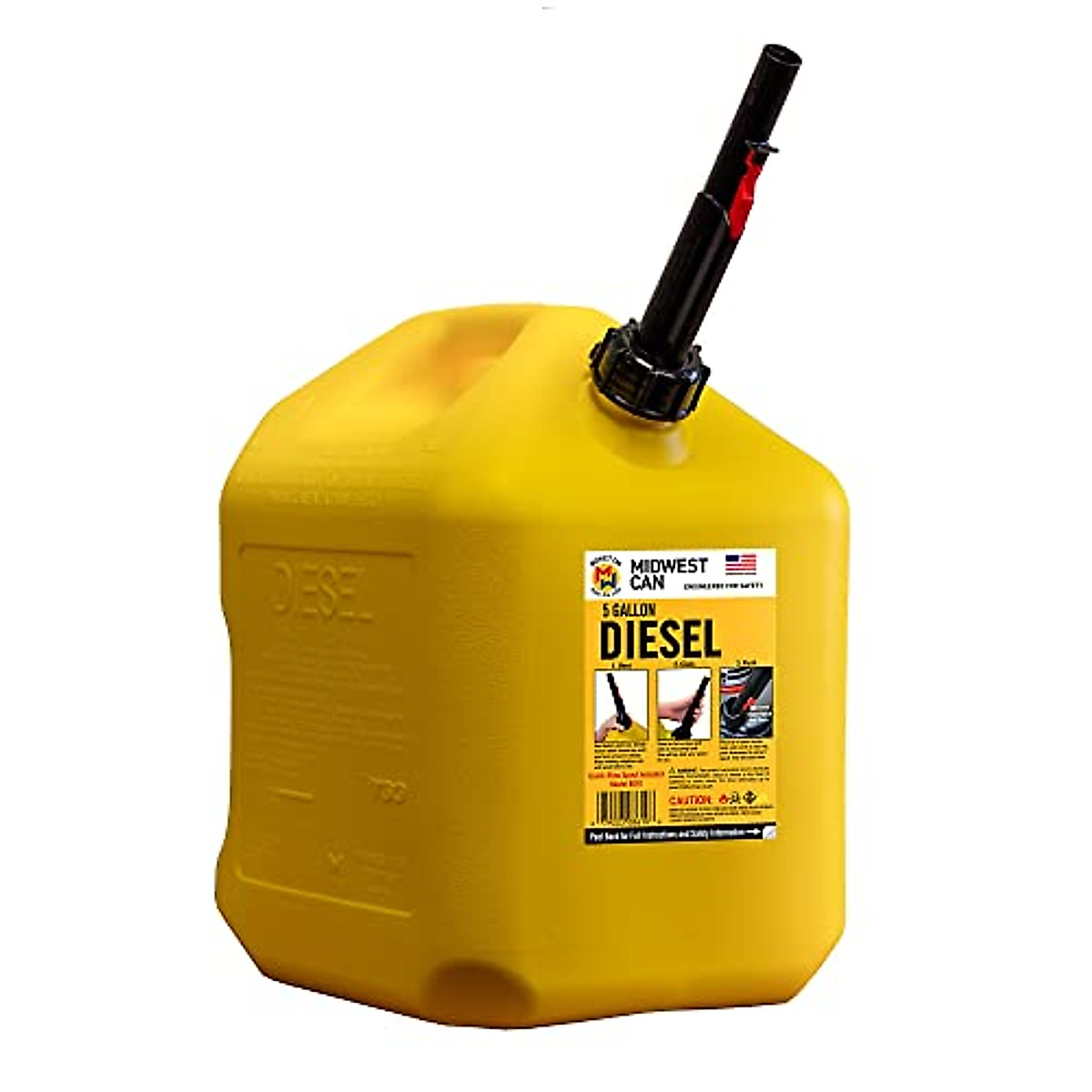 Midwest Can Company 8610 EPA & CARB Compliant 5 Gallon Diesel Can Fuel Container with Flame Shield Safety System and Auto Shut Off (4 Pack)