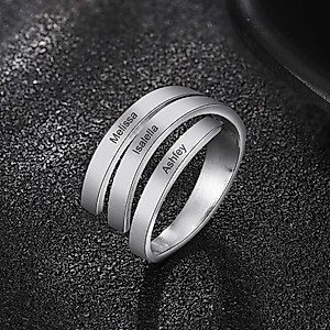 Ashleymade Personalized Adjustable Name Rings Free Engraved BFF Rings for Women Spiral rings Gift for Friend (3 names)