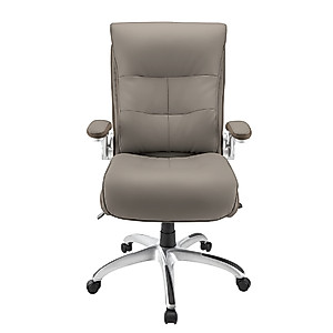 Realspace® Ampresso Big & Tall Bonded Leather High-Back Chair, Taupe/Silver