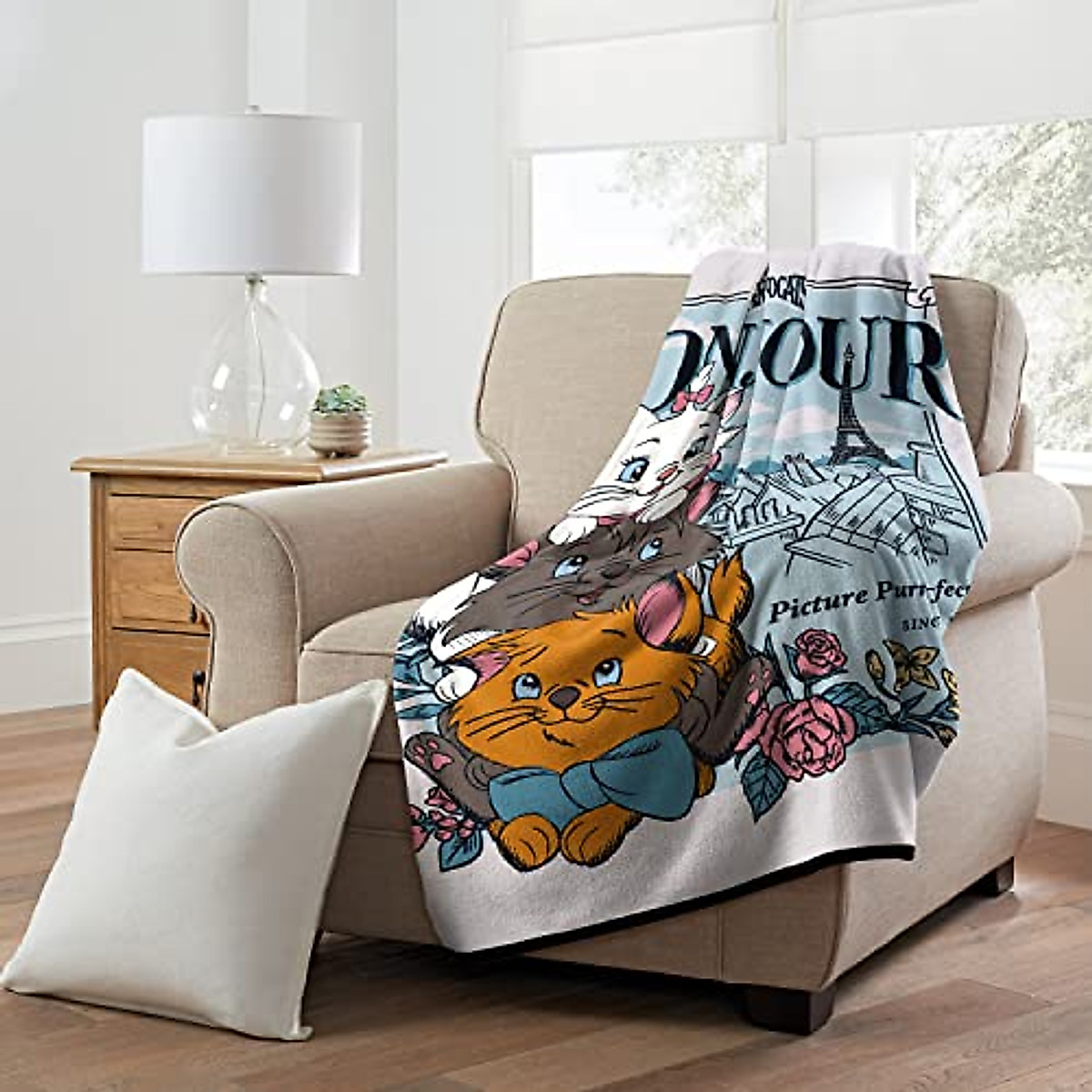 Northwest Disney's Aristocats Micro Raschel Throw Blanket, 46" x 60", Bonjour