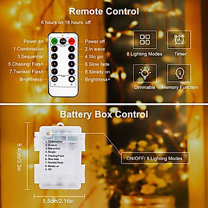 3 Pack 33FT 100 LED Fairy Lights Battery Operated with Remote and Timer, IP65 Waterproof Battery String Lights Outdoor Indoor, 8 Modes Copper Wire Twinkle Lights for Bedroom Christmas Garden Decor
