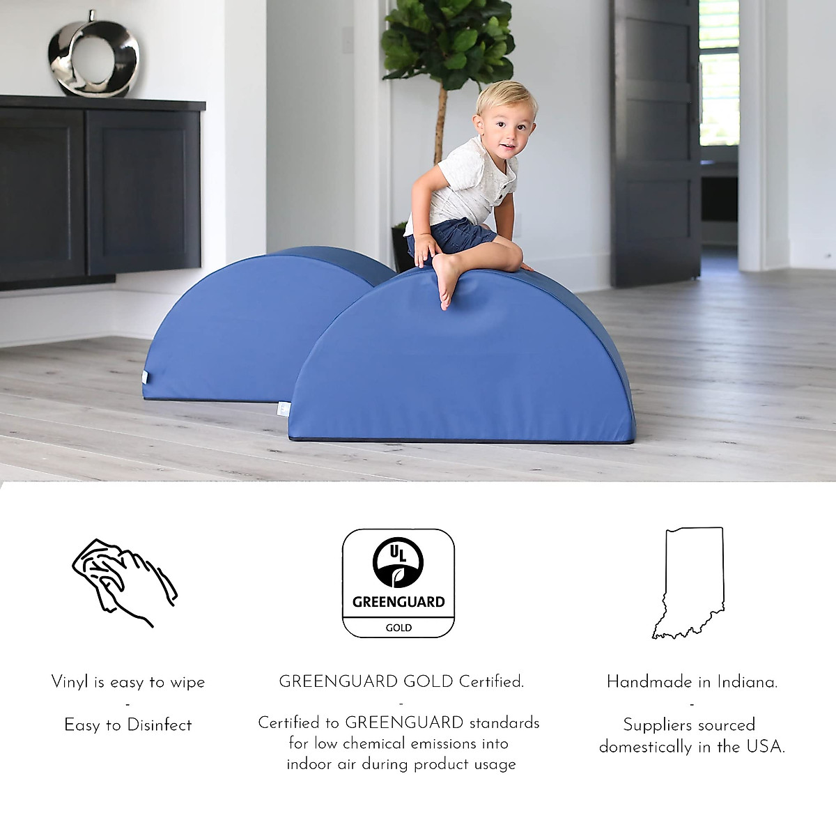 Foamnasium Blocksy Mini, Indoor Foam Playset 3 Piece Soft Toddler and Kids Active Play Couch for Crawling, Climbing, Fort Building and Jumping, Made in The US, Baby Blue