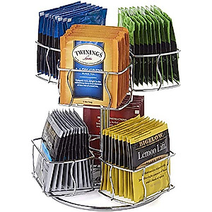 Nifty Tea Bag Spinning Carousel – 6 Compartments, Up to 60 Tea Bags Storage, Spins 360-Degrees, Lazy Susan Platform, Modern Chrome Design, Home or Office Kitchen Counter Organizer