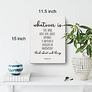 Bible Verse Art Wall Decor Whatever is True Philippians 4:8 Scripture Canvas Painting Prints for Home Dining Room Living Room Wall Decor Framed Artwork Christian Gifts(12x15 Inch)