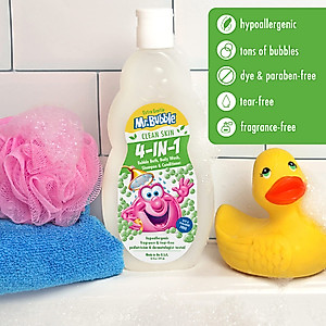 Mr. Bubble Kids Extra Gentle 4-in-1 - Body Wash, Shampoo, Conditioner, and Bubble Bath - Hypoallergenic, Non-Scented, Dye Free, No Tear Formula, Perfect for Sensitive Skin (4 Bottles, 16 fl oz each)