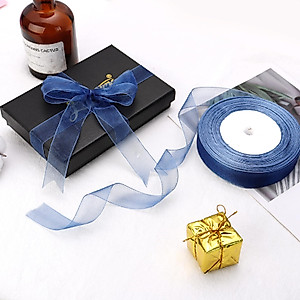Hiswan 3/4 inch Royal Blue Sheer Organza Ribbon 50 Yards Chiffon Ribbon for Gift Wrapping Wedding Bouquet Crafts