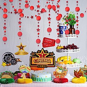 25Pcs Photo Booth Props Kit, Movie Night Party Supplies Decorations Red Carpet Cutouts Movie Party Cards Table Toppers