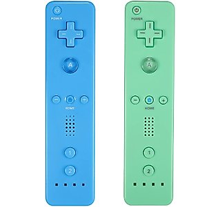 Yosikr Wii Controller 2 Pack, Wii Remote Controller with Silicone Case and Wrist Strap Compatible for Wii/Wii U (Blue and Green)