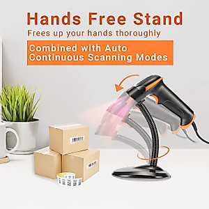 Tera Upgraded USB Laser 1D Barcode Scanner with Stand Wired Officially Certified Dustproof Shockproof Waterproof IP65 Ergonomic Handle Ultra Long Bar Code Reader Fast and Precise Scan L5100Y-Z
