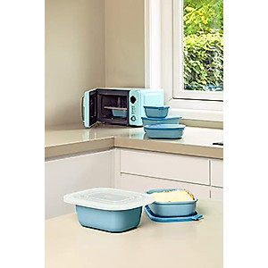 Mepal Cirqula Multi Rectangular 3-Piece (500 + 1000 + 2000 ml) Nordic Blue-Bowl Set-Food Storage Containers-Stackable-Dishwasher Safe, Polypropylene Thermoplastic elastomer, Flach