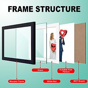 RPJC 11 x 14 Picture Frames Made of Solid Wood and High Definition Glass Display Pictures 8x10 with Mat or 11x14 Without Mat for Wall Mounting Photo Frames Black