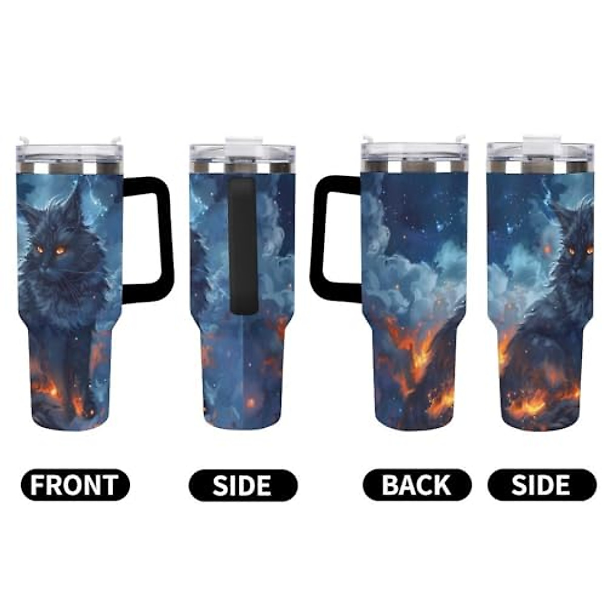 Galaxy Cats 40OZ Tumbler Stainless Steel Travel Mug Water Bottle Car Cup Tea Cups with Lid Black-style