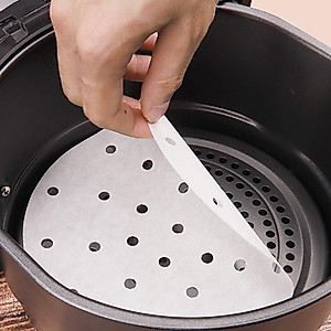 iRUNTEK Air Fryer Parchment Paper Liners, 100pcs 5 inch Perforated Parchment Paper for Air Fryer, Premium Extra Strong & Non-Stick Bamboo Steamer Liners for Air Fryers, Baking, Cooking