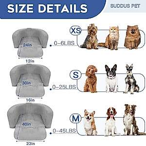 suddus Dog Beds for Small Dogs, Bolster Sofa Dog Bed with High Density Foam, Washable Dog Bed with Removable Cover and Non-Slip Bottom, Grey