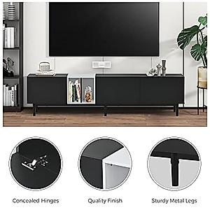 80 Inch TV Stand with Storage Cabinet and Open Shelves, Modern Black Media TV Console for TVs up to 80", Minimalist Wood Entertainment Center for Living Room, Bedroom