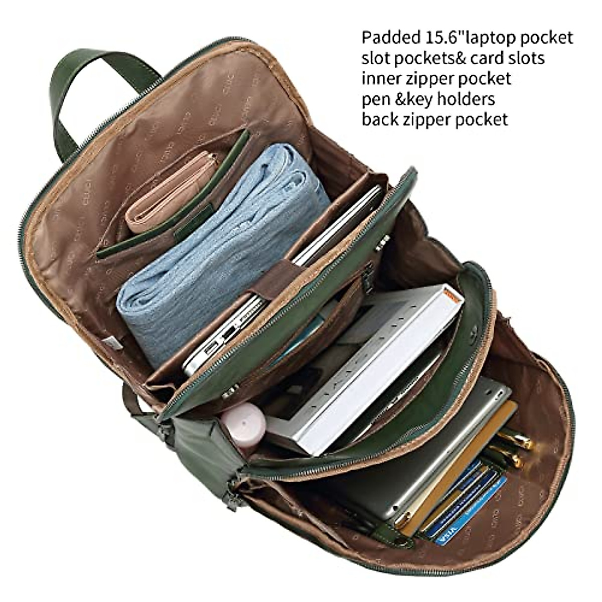 CLUCI Vegetable Tanned Full Grain Women Leather 15.6 Inch Laptop Backpack Carry on Backpack Flight Approved for Travel