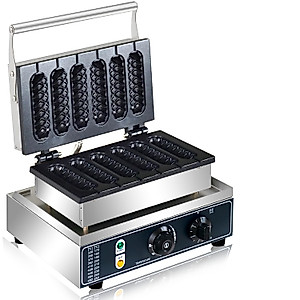 Commercial Corn Dog Waffle Maker 1600W Lolly stick waffle Maker 6 Slice Non-Stick Stainless Steel Corn Hot Dog Waffle Iron with Temp and Time Control, for Restaurant Bakery Snack Bar Family