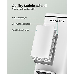 SONGMICS Bathroom Trash Can, 1.3 Gallon (5 L) Small Trash Bin with Lid, Slim for Small Spaces, Stainless Steel Garbage Can, Soft Close, White ULTB560W05