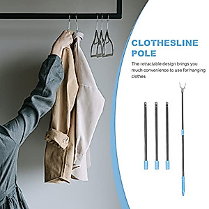 Reach Pole Hook Retractable Clothesline Prop Telescopic Handle Clothing Hook Pole Adjustable Clothesline Rod Hanger Garment Pole with Hook for Closet Shelf Ceiling