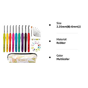 Ergonomic Crochet Hooks Set with Case, BCMRUN 2.25mm(B)-6mm(J) Soft Grip Handles Knitting Needles with Large-Eye Blunt Needles, Stitch Marker, Tape Measure, Crochet Needles Kit for Arthritic Hands