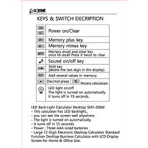 LED Back-Light Calculator Desktop SMT-200 / Added Sound Function (White)