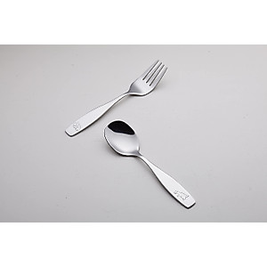 ANNOVA Kids Silverware 10 Pieces Children's Safe Flatware Set Stainless Steel - 4 x Forks, 4 x Dinner Spoons, 2 x Safe Knife Toddler Utensils, Metal Cutlery for Lunchbox (Engraved Dinosaurs)