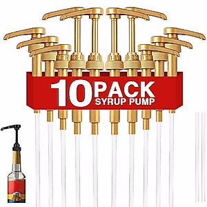 10 Pcs Gold Coffee Syrup Pumps, Compatible with 25.4 Oz/750ml Bottles, Great for Home & Coffee Bar Drinking Mixes, Tea, Beverage, Cocktails